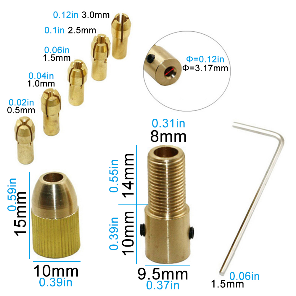 7PCS 2.35mm/3.17mm Small Electric Drill Bit Collet Micro Twist Drill ...