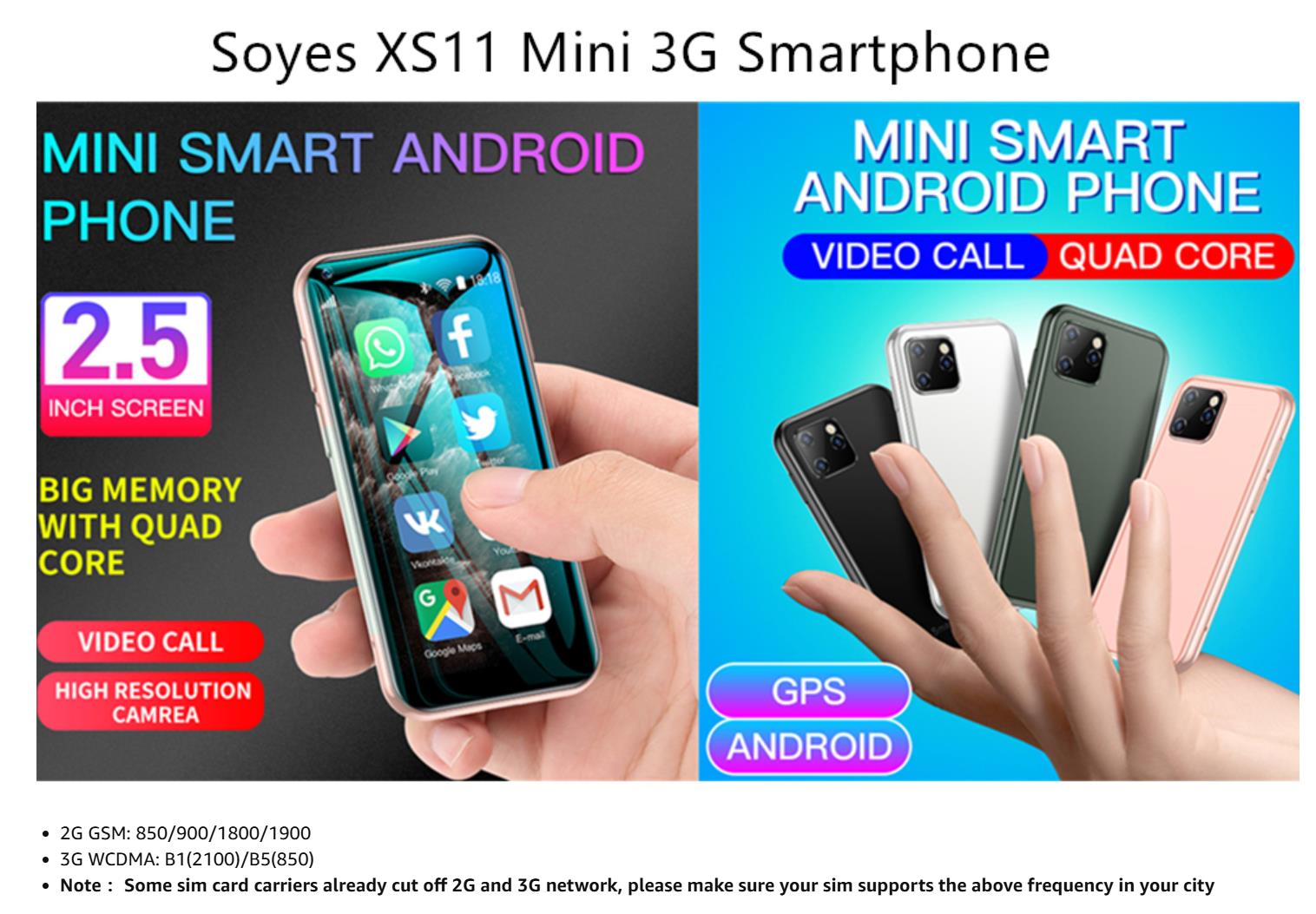 Mini Phone SOYES XS11 for Kid Unlocked 3G Super Small Smartphone 2.5Inch 1GB/2GB RAM 8GB/16GB ...