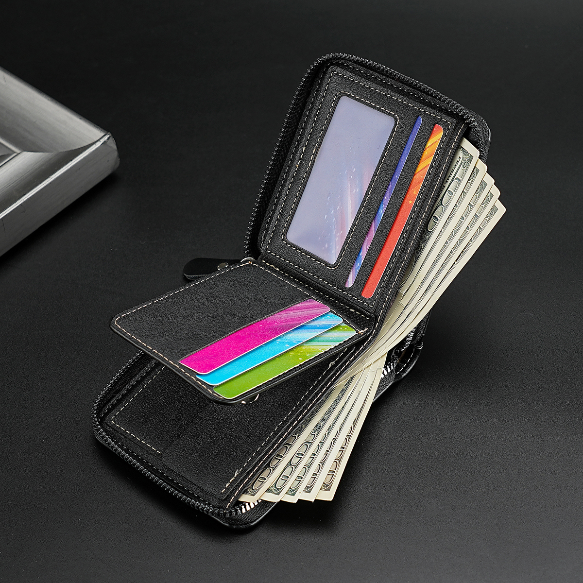 1 Piece Business Stitching Stone Pattern Men's Zipper Short Wallet ...