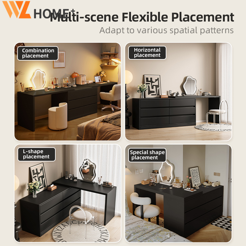 Black Dressing Table Makeup Table LED Mirror DIY L Shape Table ...