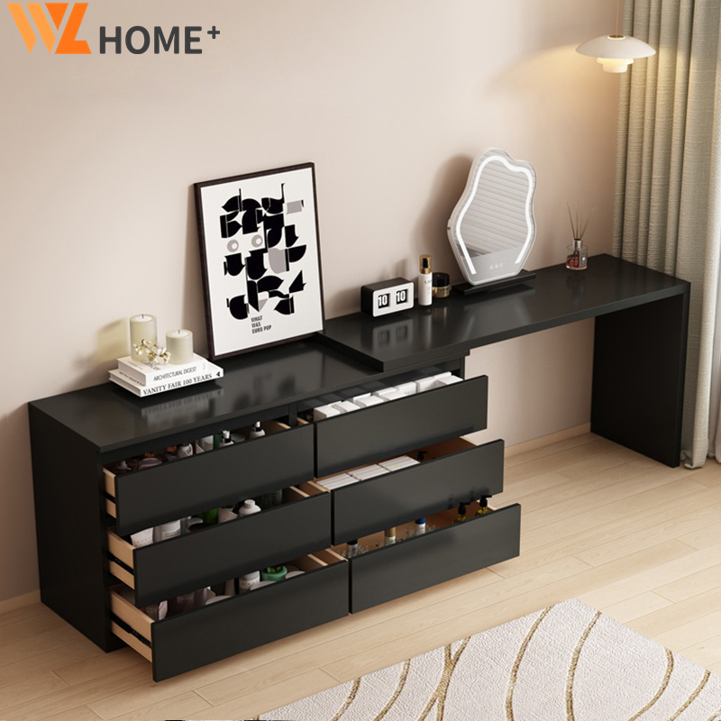 Black Dressing Table Makeup Table LED Mirror DIY L Shape Table ...