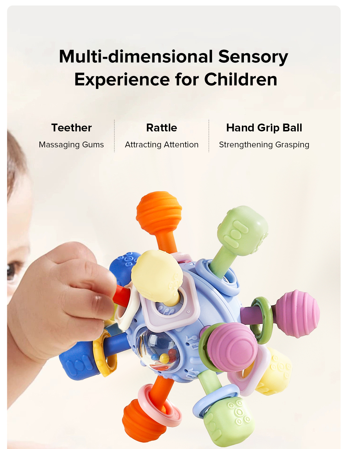 Boboduck Baby Manhattan Ball Baby Rattle Handbell Teether Sensory Toys ...