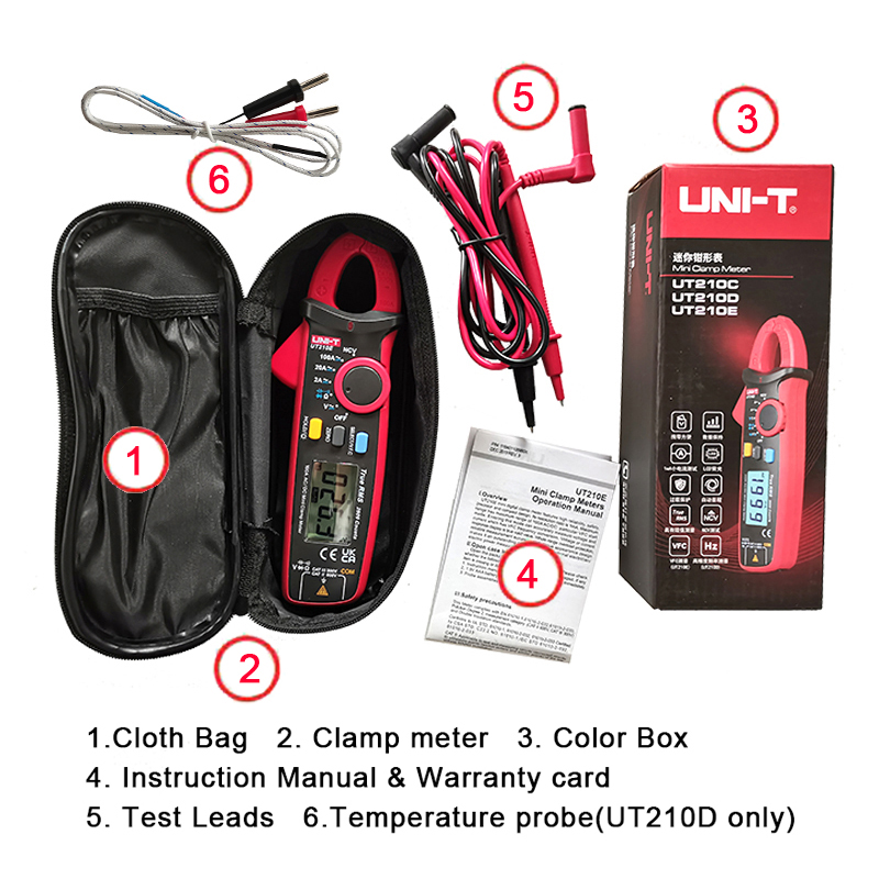 Ready Stock UNI-T UT210D UT210E with AC/DC Volt 200Amp mini clamp meter ...