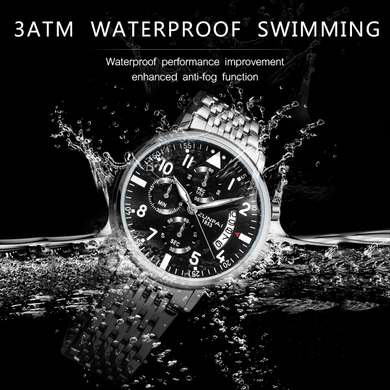 Jam Tangan Lelaki ZUNPAI Watch for Men Original Waterproof Stainless ...