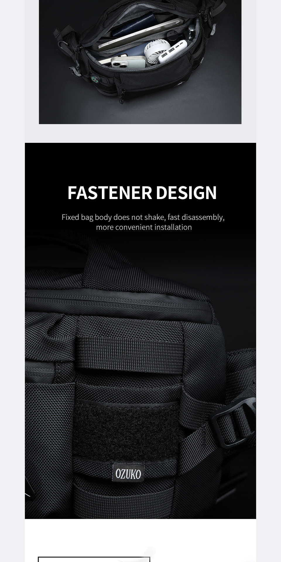 OZUKO Waist Bag Outdoor Men Large Capacity Multi Pockets Waterproof ...