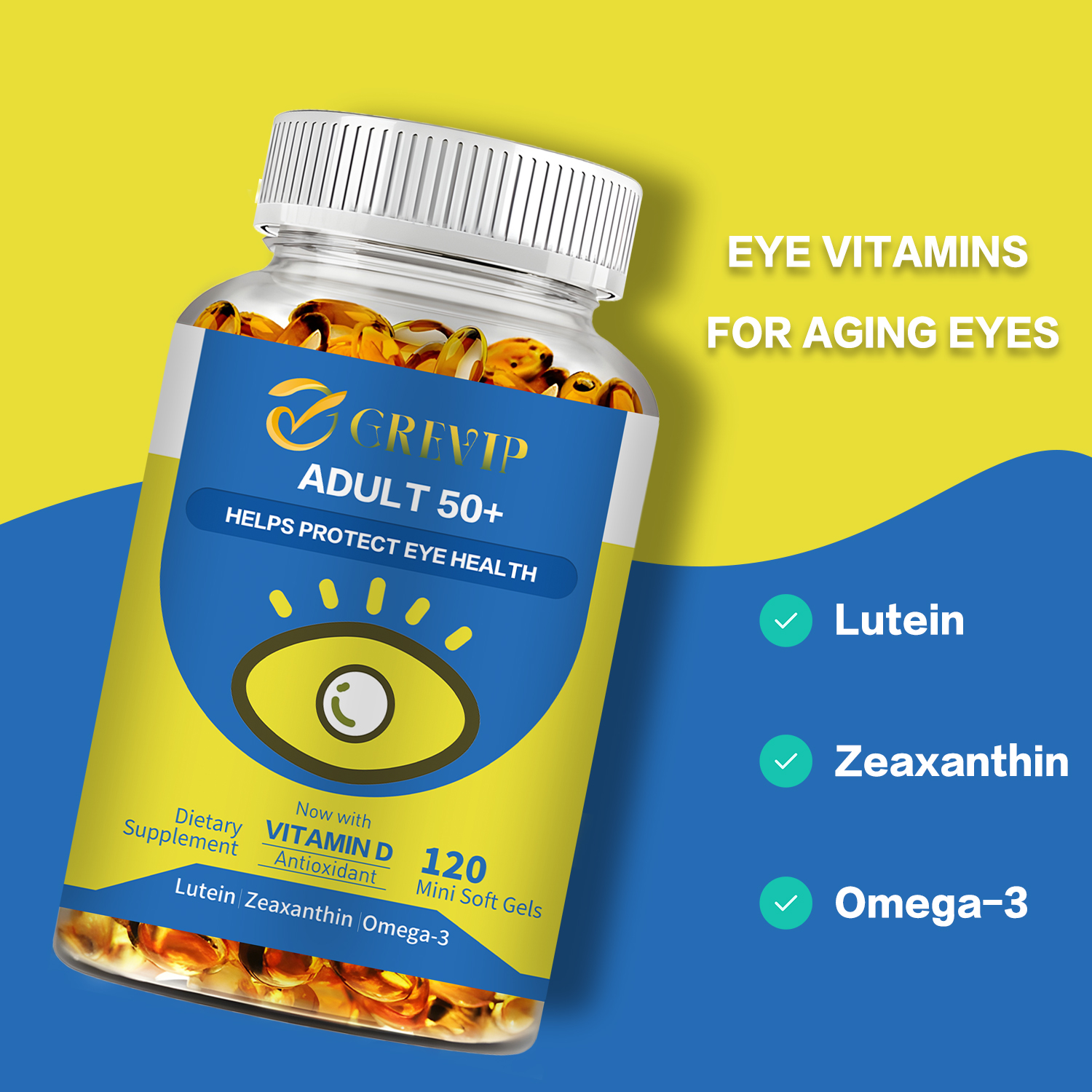 GREVIP - ADULT 50+ Vitamins & Minerals - With Zinc, Vitamin C, E, Omega ...