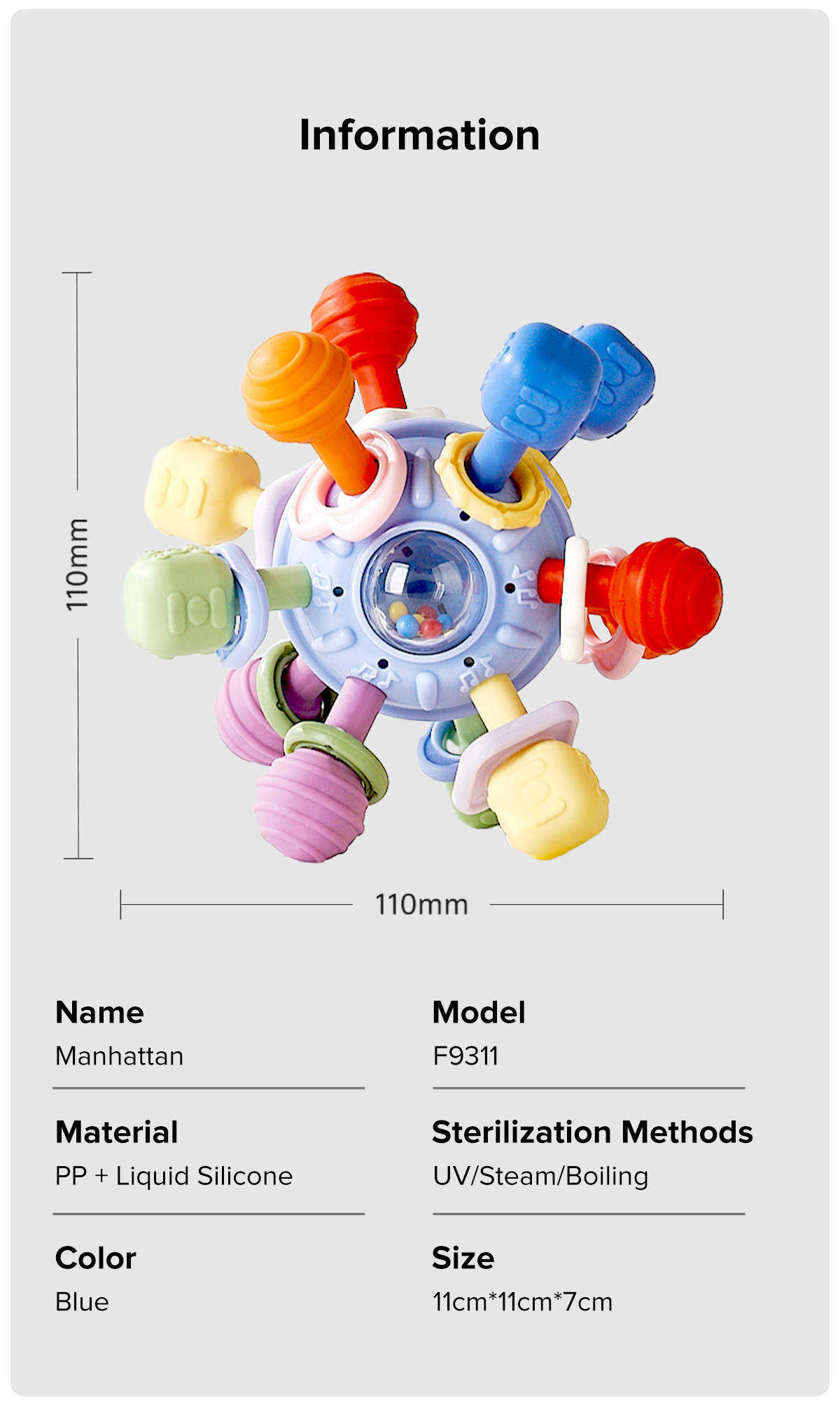 Boboduck Baby Manhattan Ball Baby Rattle Handbell Teether Sensory Toys ...