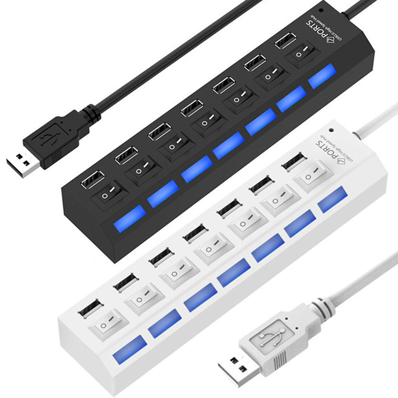 7 Ports 4 Ports USB Hub LED 2.0 Adapter Power On or Off Switch For PC ...