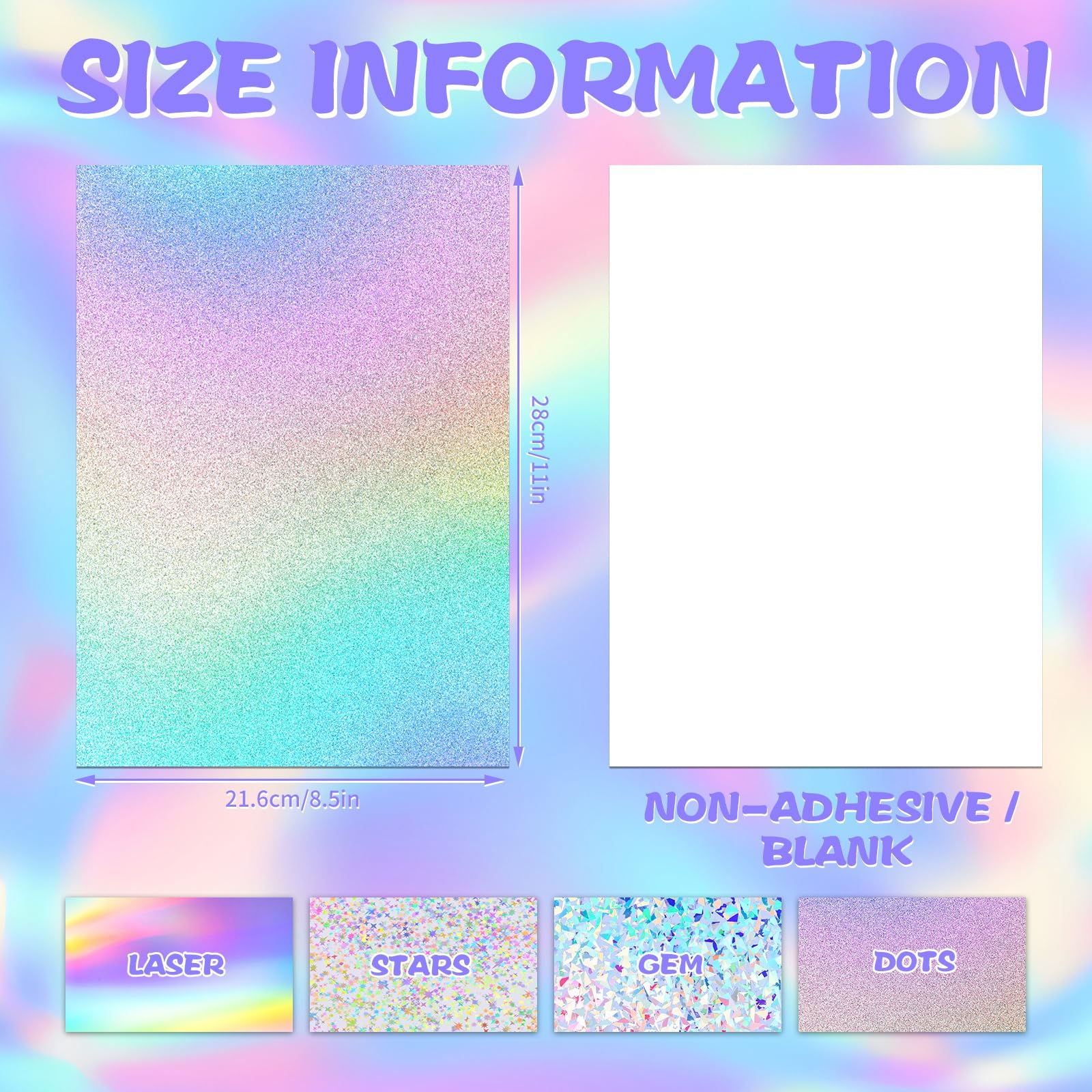 24 Sheets Holographic Cardstock 8.5 x 11, 250gsm/92lb Metallic ...