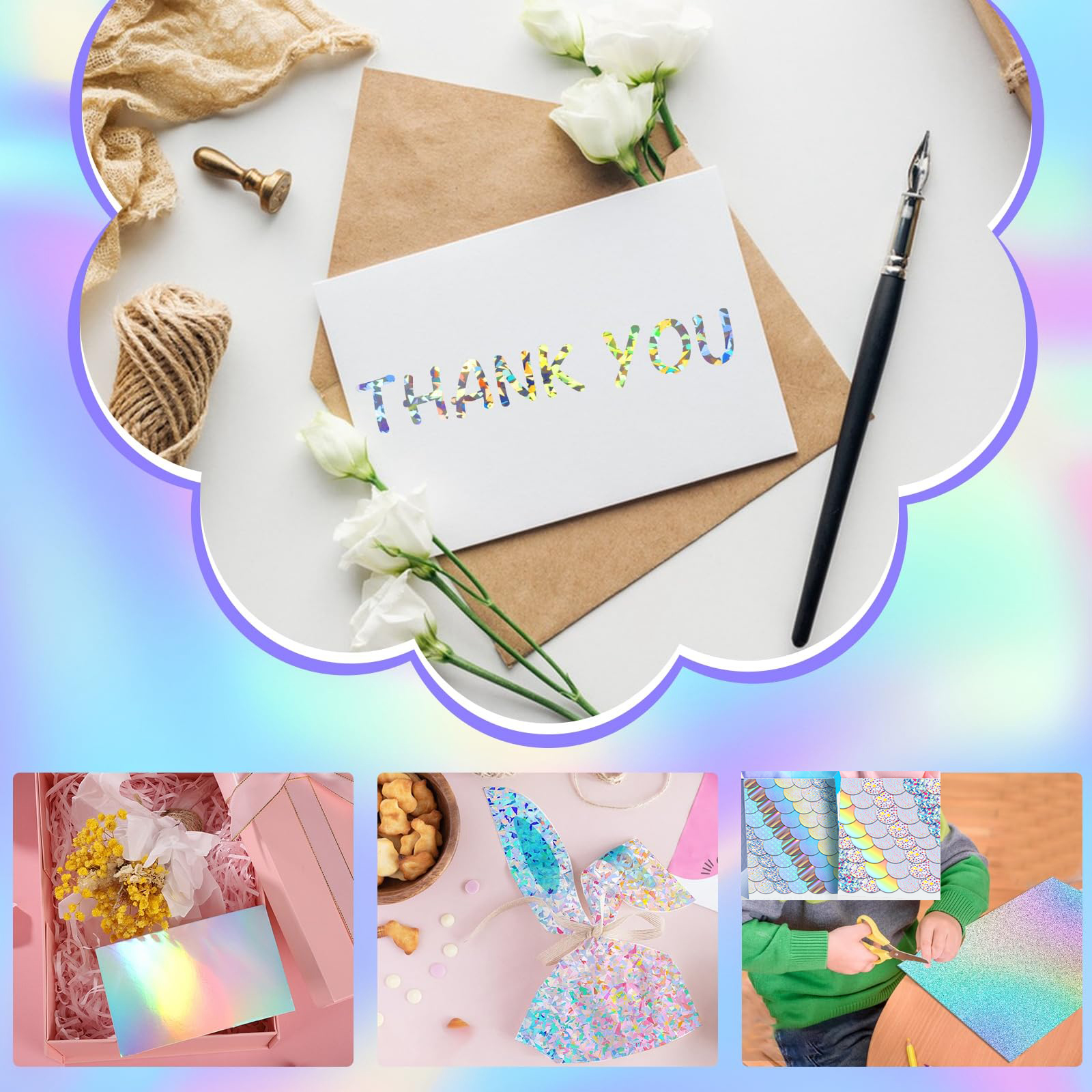 24 Sheets Holographic Cardstock 8.5 x 11, 250gsm/92lb Metallic ...