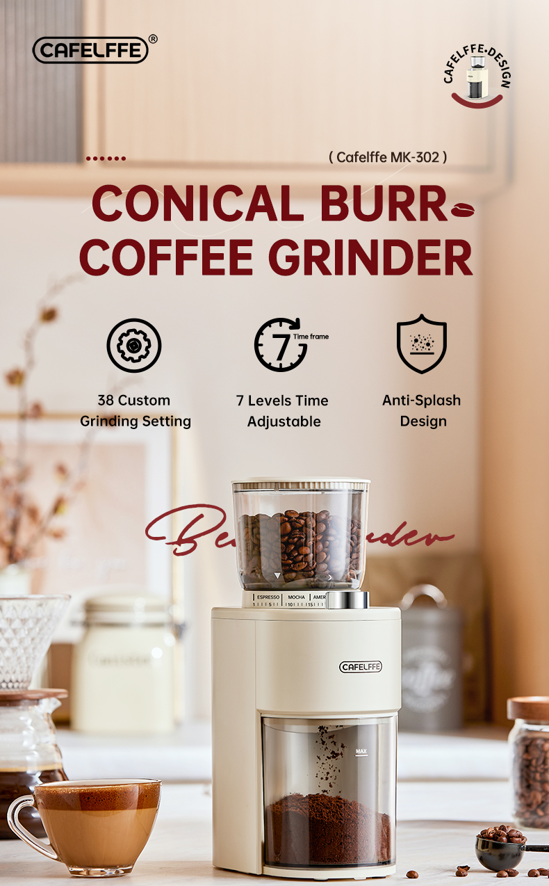 Cafelffe Conical Burr Coffee Grinder Adjustable Burr Mill With 38 ...
