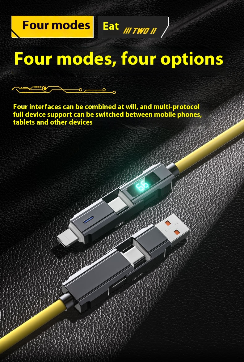 4 In 1 Intelligent LED Digital Display Cable 66W Fast Charging Cable 2 ...