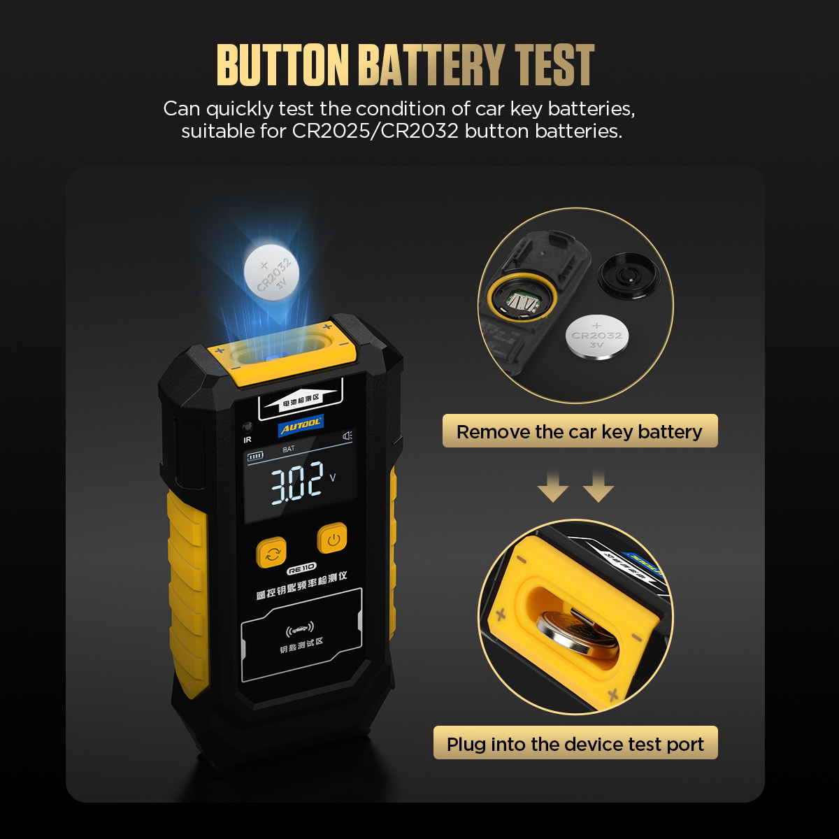 AUTOOL Car Remote Key Frequency Tester RE110 315/433/868/902MH Remote ...