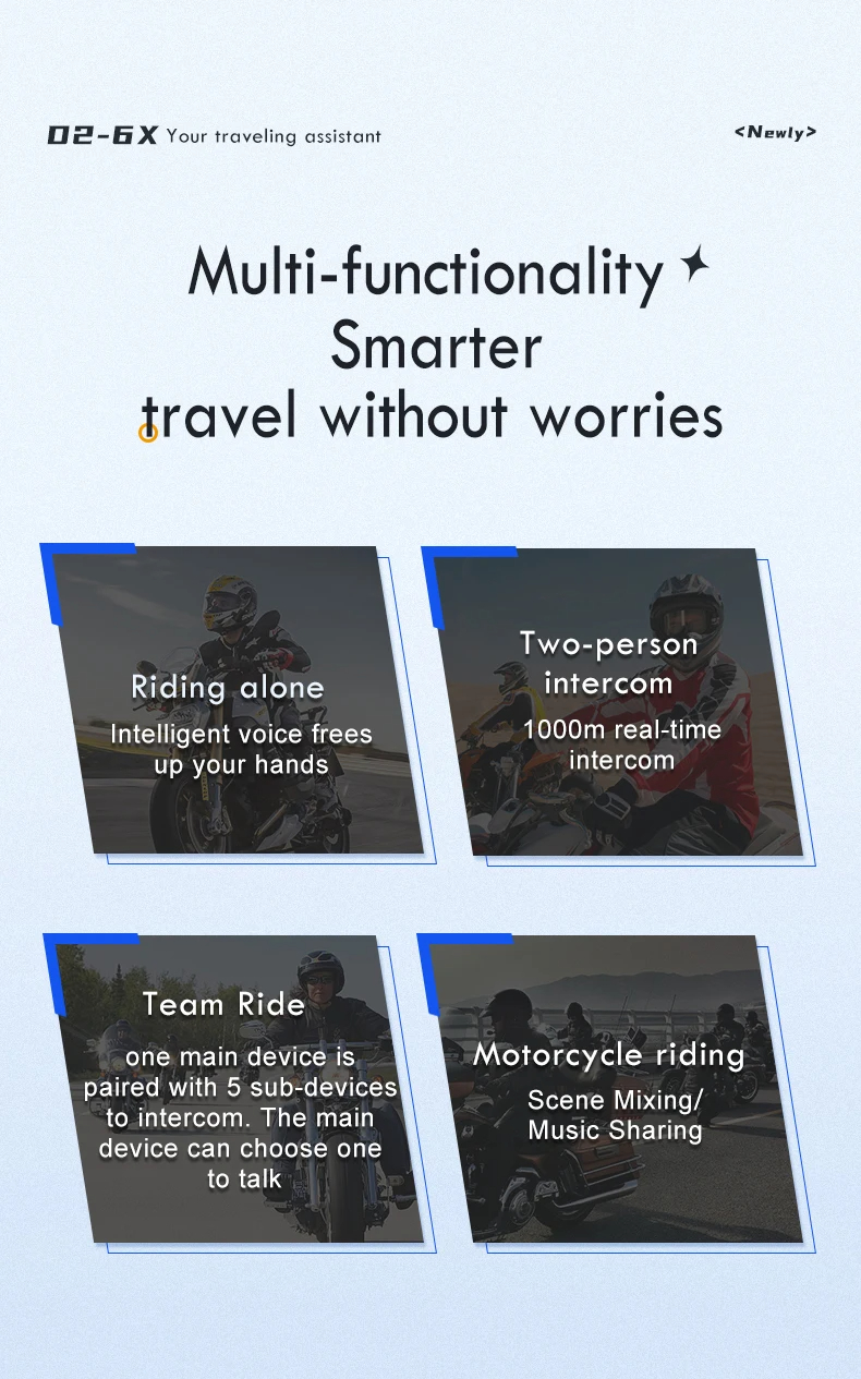 (Local Shipment) D2-6X Motorcycle Helmet Intercom 1000M Distance ...