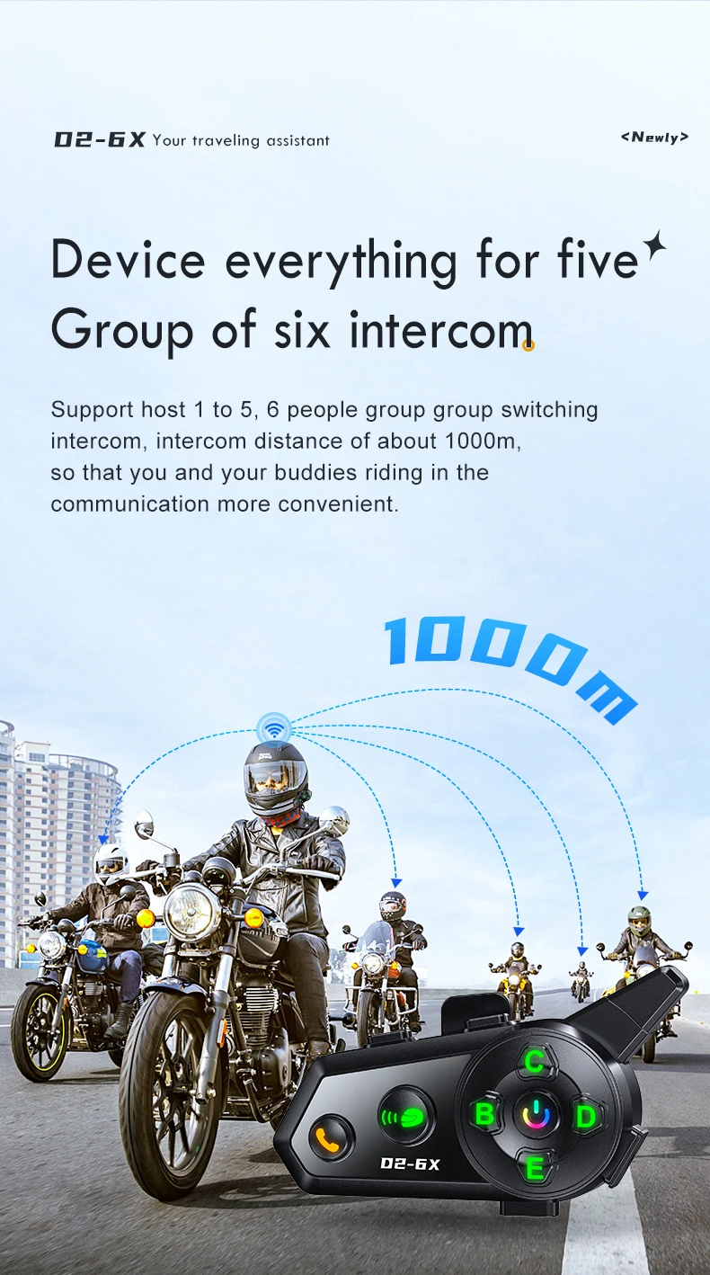 (Local Shipment) D2-6X Motorcycle Helmet Intercom 1000M Distance ...