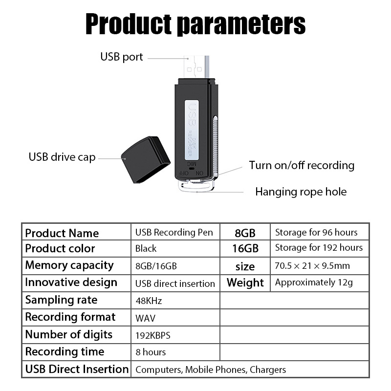 USB Recording Pen Plug And Play One-Click Operation High Definition ...
