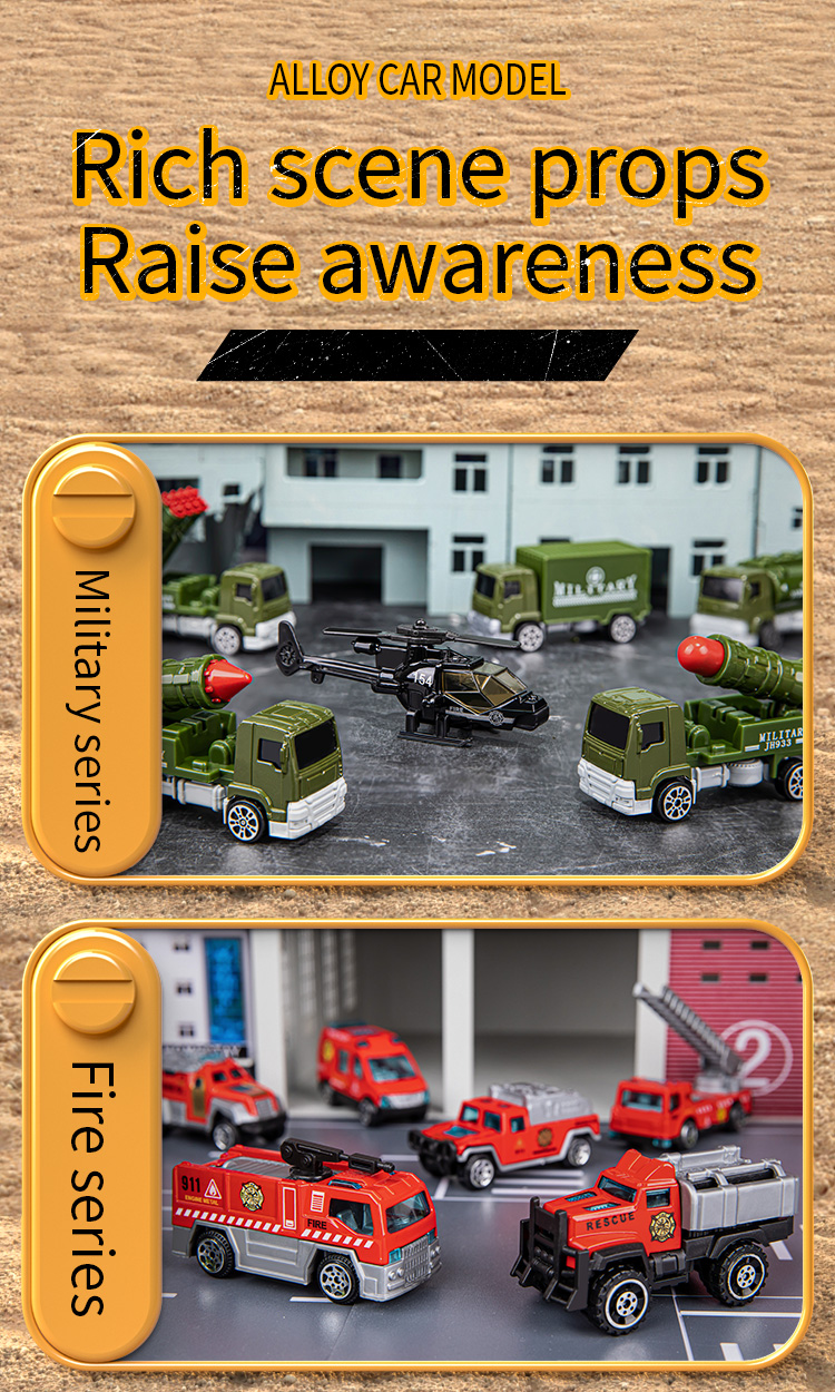 TEMI 6pcs Die Casting Transporter Toy Car Engineering Vehicle Ambulance ...