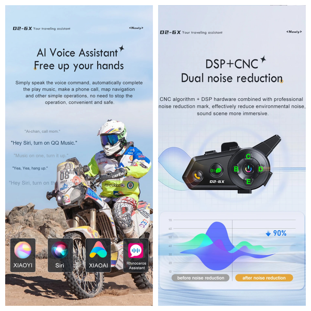 (Local Shipment) D2-6X Motorcycle Helmet Intercom 1000M Distance ...