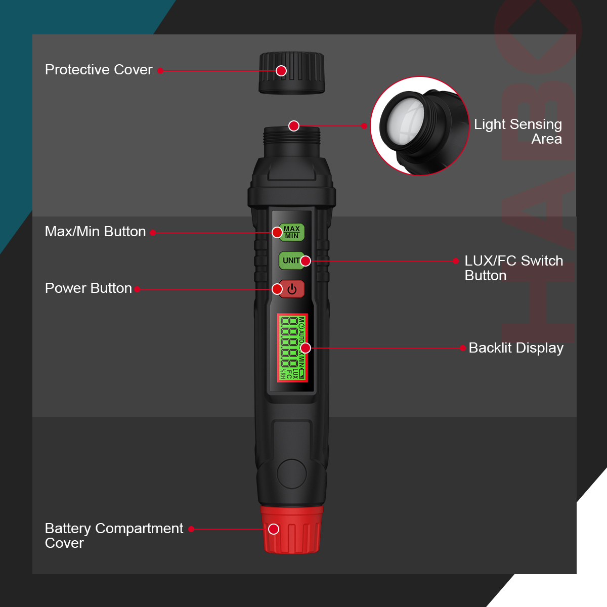 HABOTEST HT63 Mini Digital Light Meter Lux Meter Photometer UV ...