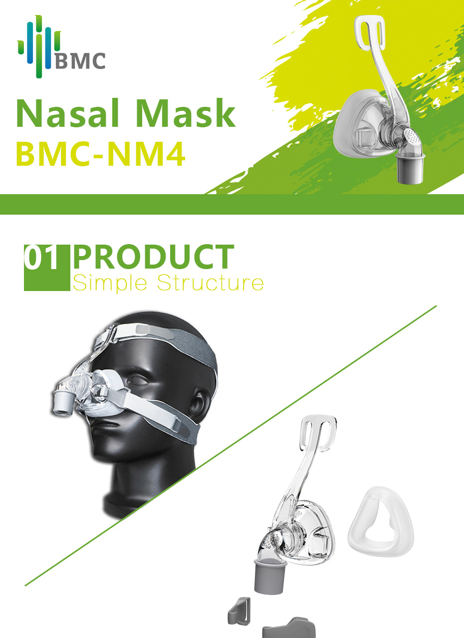 BMC NM4 CPAP Nasal Mask Oxygen Ventilator Interface With Headgear For ...