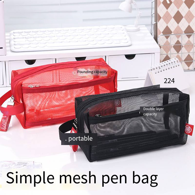 Student Pencil Bag Transparent Mesh Square Large Capacity Pencil Bag ...