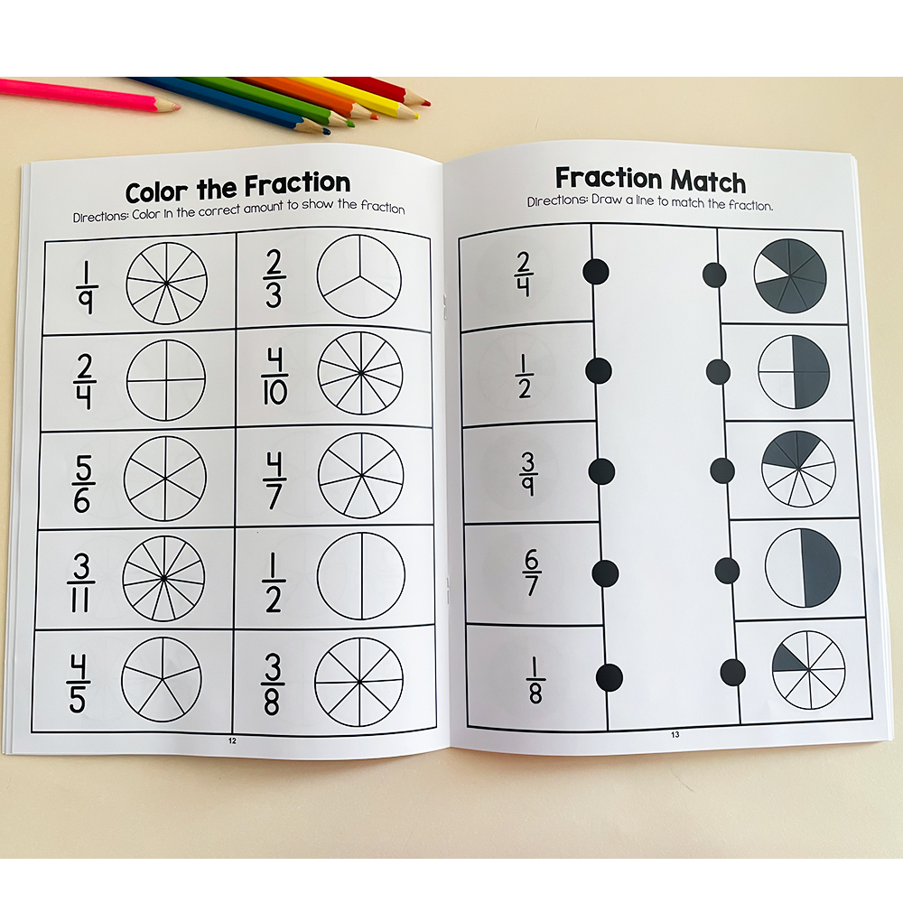 24 Pages Fraction Math Workbook for Kids Children Kindergarten ...