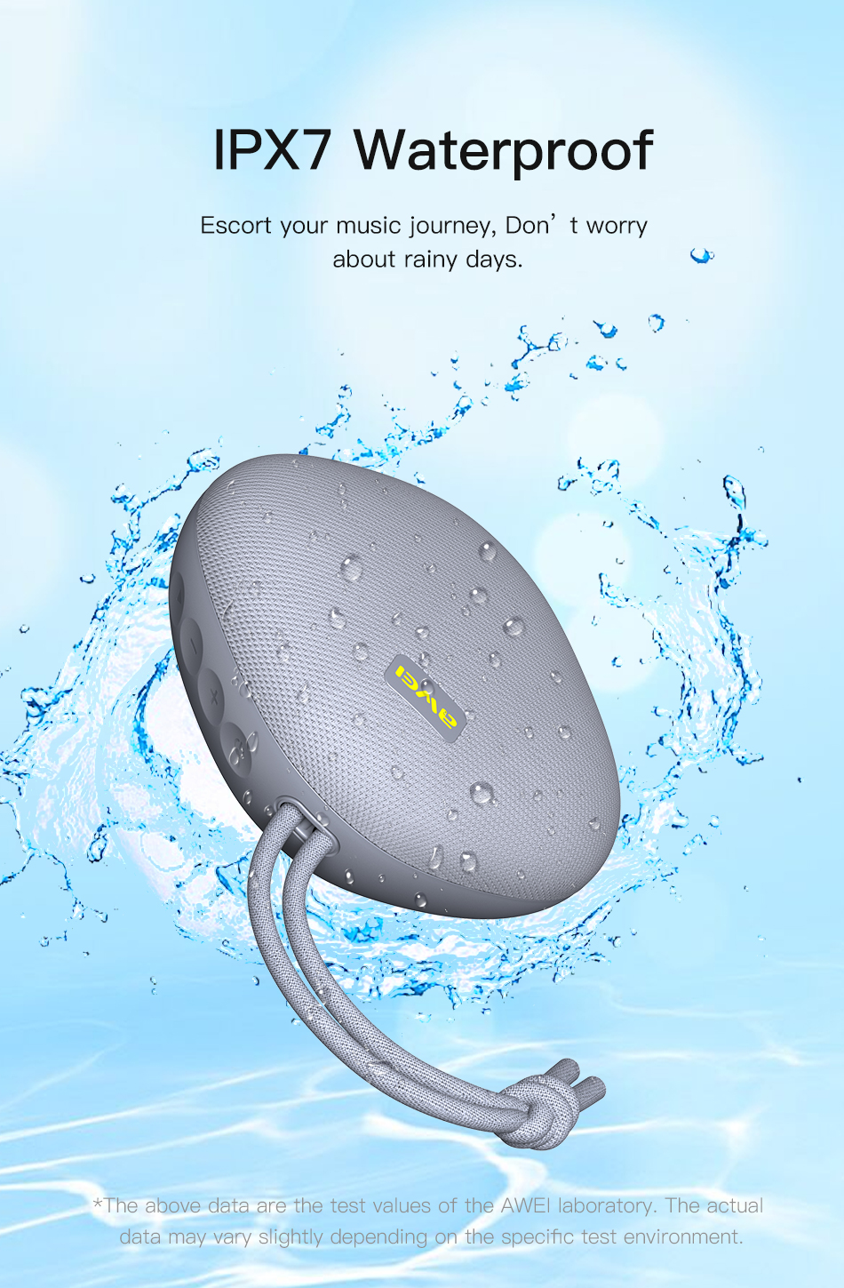 Awei Y336 Mini Outdoor Speaker Bluetooth 5.0 TWS Stereo HiFi Portable Soundbar IPX7 Audio ...