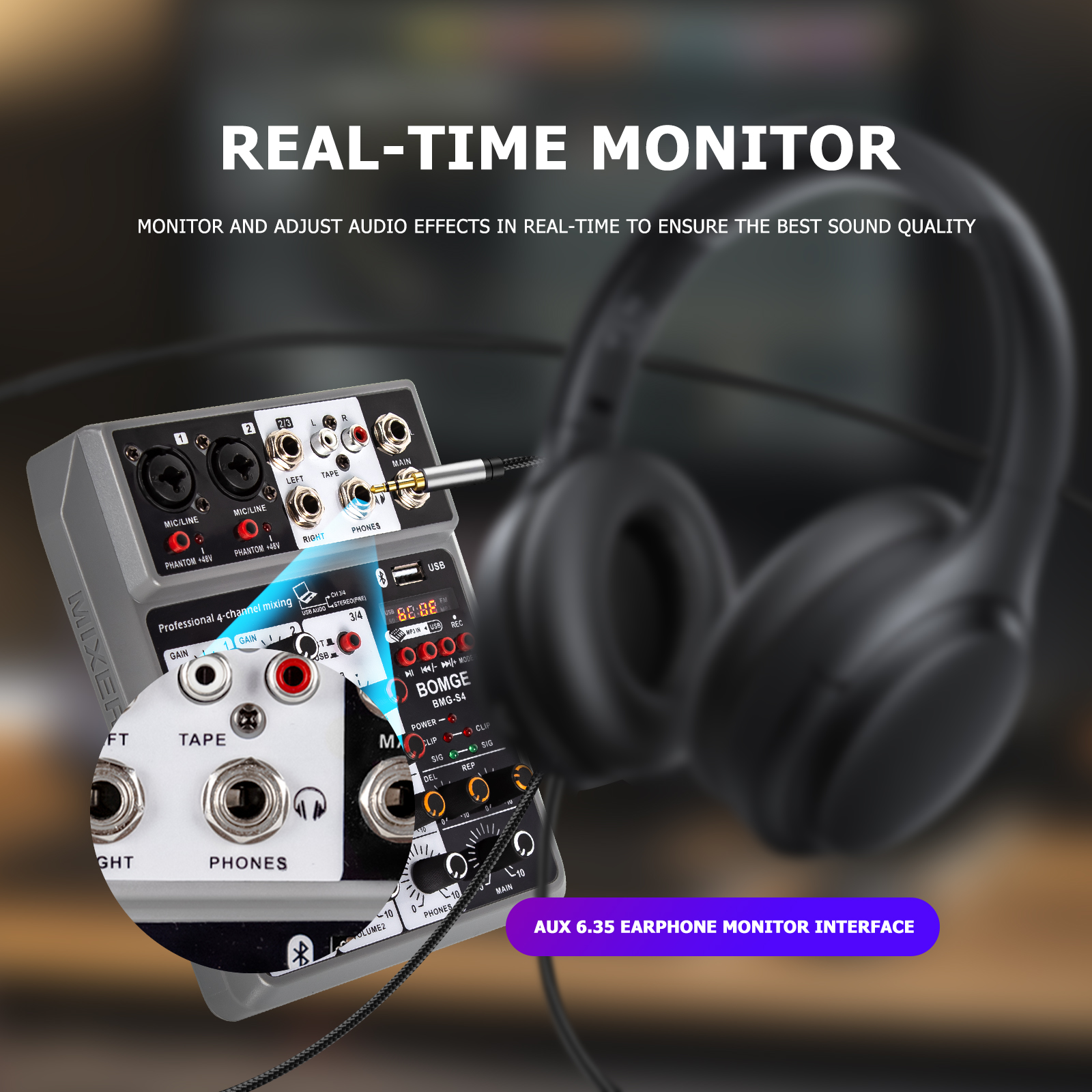 BOMGE Professional Audio Mixer, Sound Board Mixing Console with 4 ...