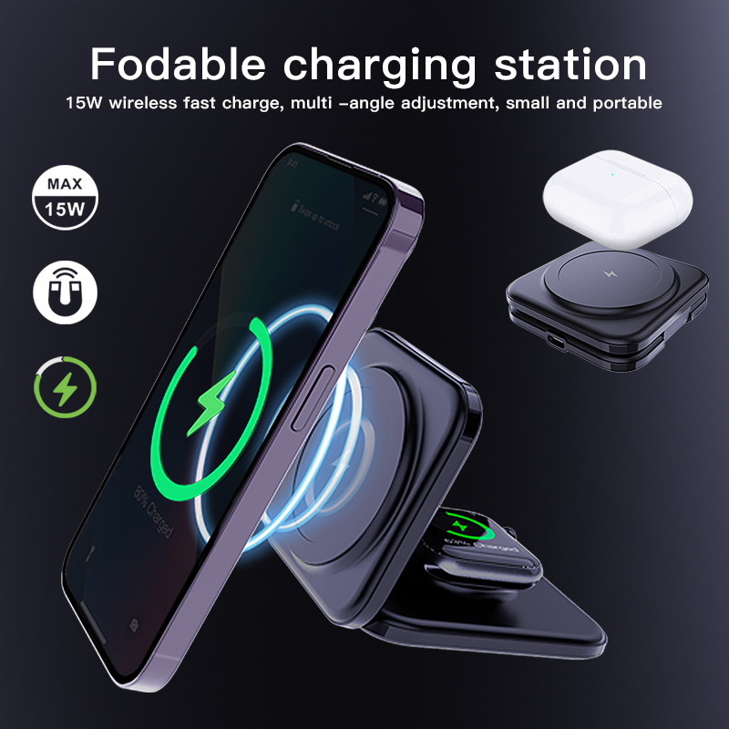 2 in 1 Portable Magnetic Wireless Charger Stand For iP16 15 14 Pro 13 ...