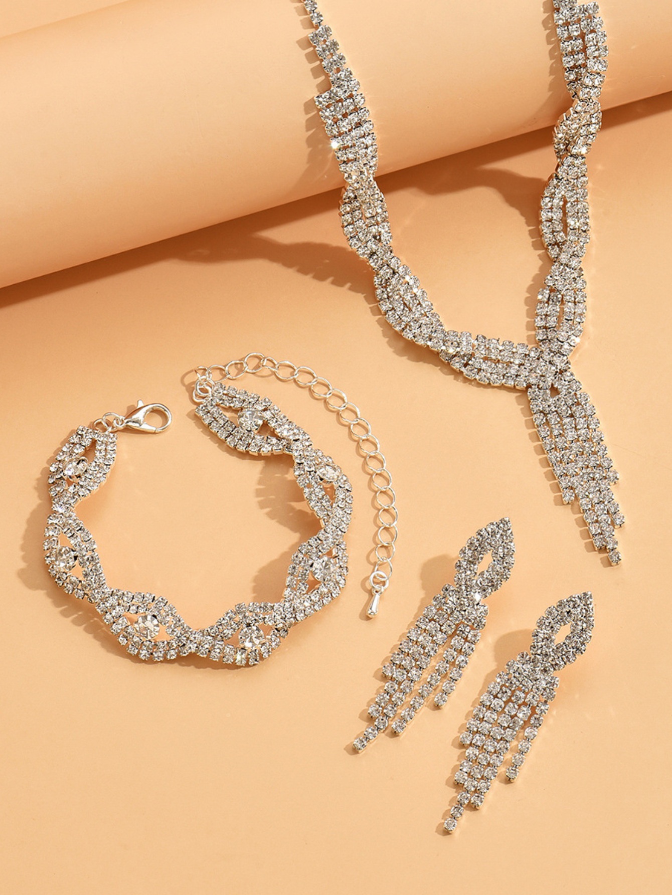 4-Piece Cross-Border Claw Chain Rhinestone Bridal Set, Wedding Necklace ...