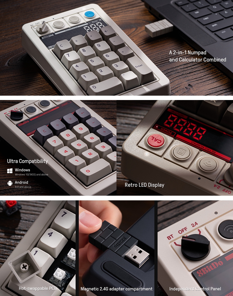 8BitDo Retro 18 Mechanical Numpad C64/M/N/Fami Edition Compatible with ...