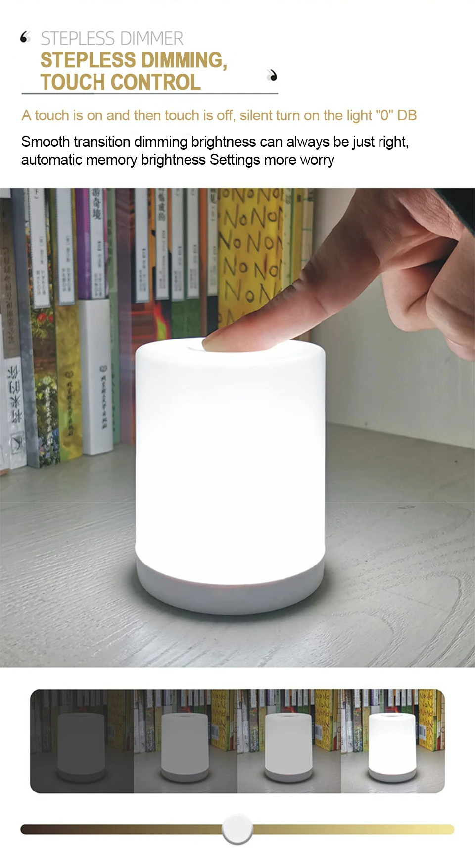 Rechargeable Bedside Lamp Dimmable Table Touch Night Light Bed Lamp ...