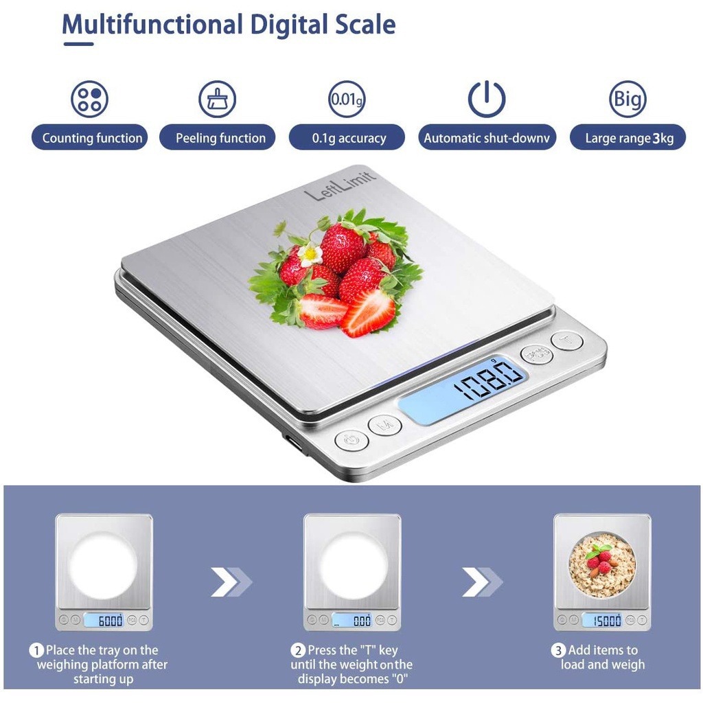 Food Scale Rechargeable Kitchen Scale with Trays 3000g/0.1g Mini Scale ...