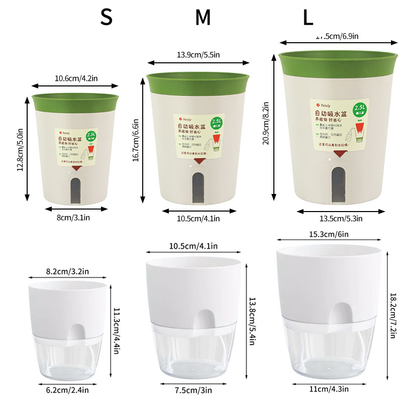 Double Layer Self Watering Hydroponics Flower Pot Plastic Lazy ...