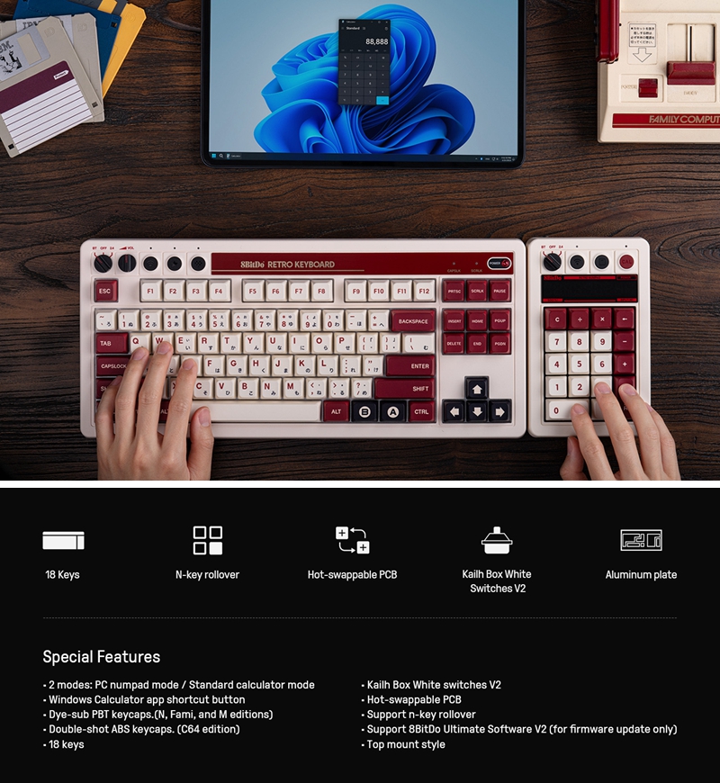 8BitDo Retro 18 Mechanical Numpad C64/M/N/Fami Edition Compatible with ...