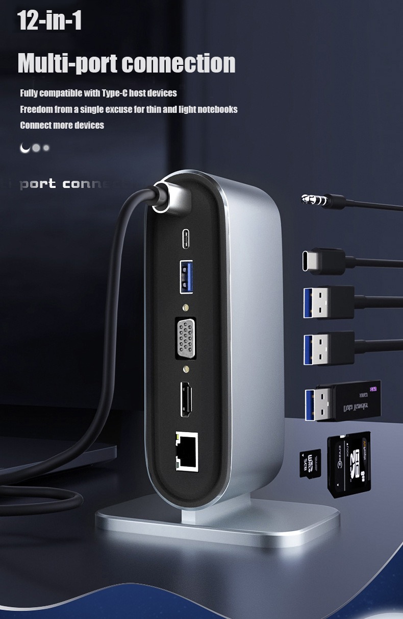12 in 1 Type C Docking Station USB C Hub with HDMI VGA RJ45 USB3.0 PD ...