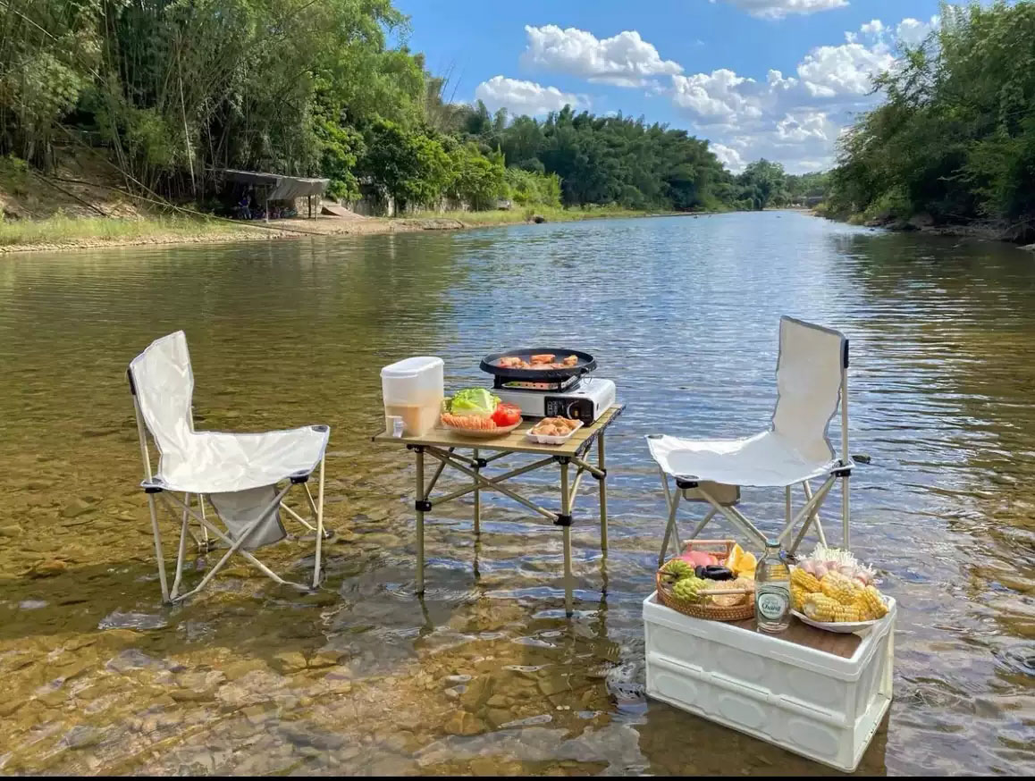 Foldable Camping Table Egg Roll Meja Makan Outdoor Picnic BBQ Meja Kayu ...