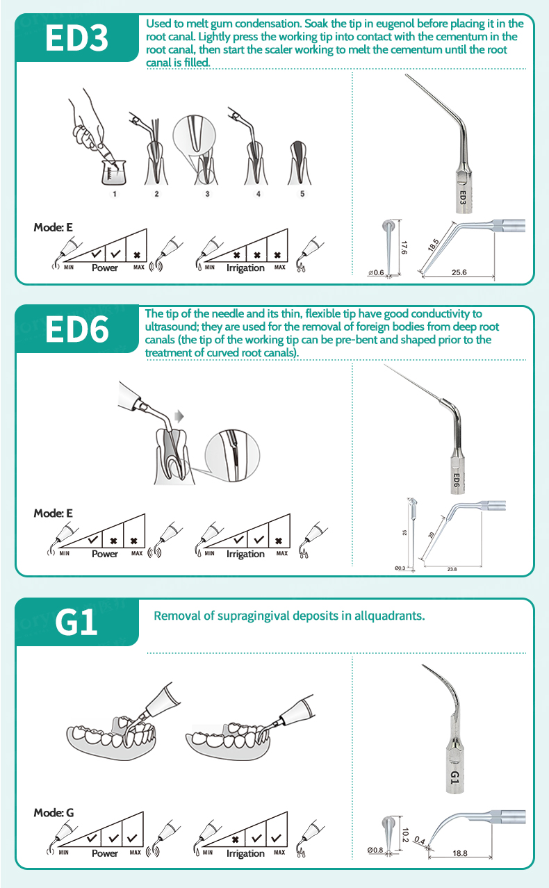 Dental Endo Perio Scaling Tips G P E fit for SATELEC DTE NSK Ultrasonic ...