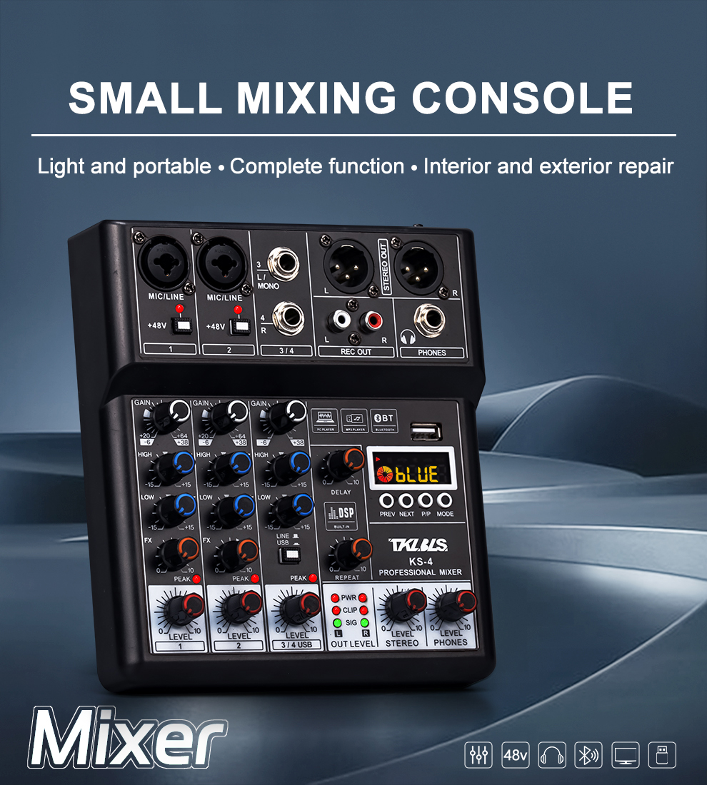 Professional 4-channel mixer TKL KS-4 DSP 48V Phantom power supply ...