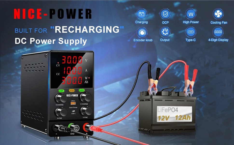 NICE-POWER DC Power Supply Variable, 30V 10A Adjustable Switching ...