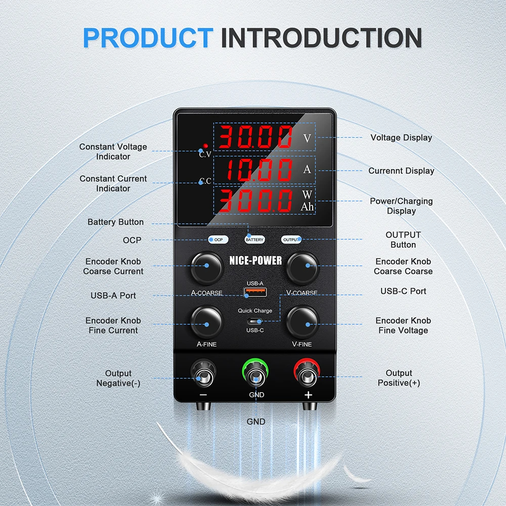 NICE-POWER DC Power Supply Variable, 30V 10A Adjustable Switching ...
