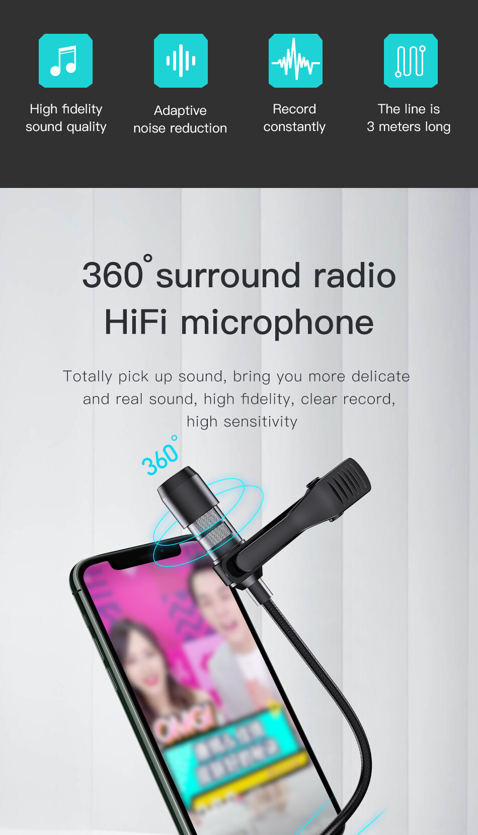 Awei MK1 Lavalier Microphone With 3.5mm Jack Clip-on Lapel Mini Mic ...