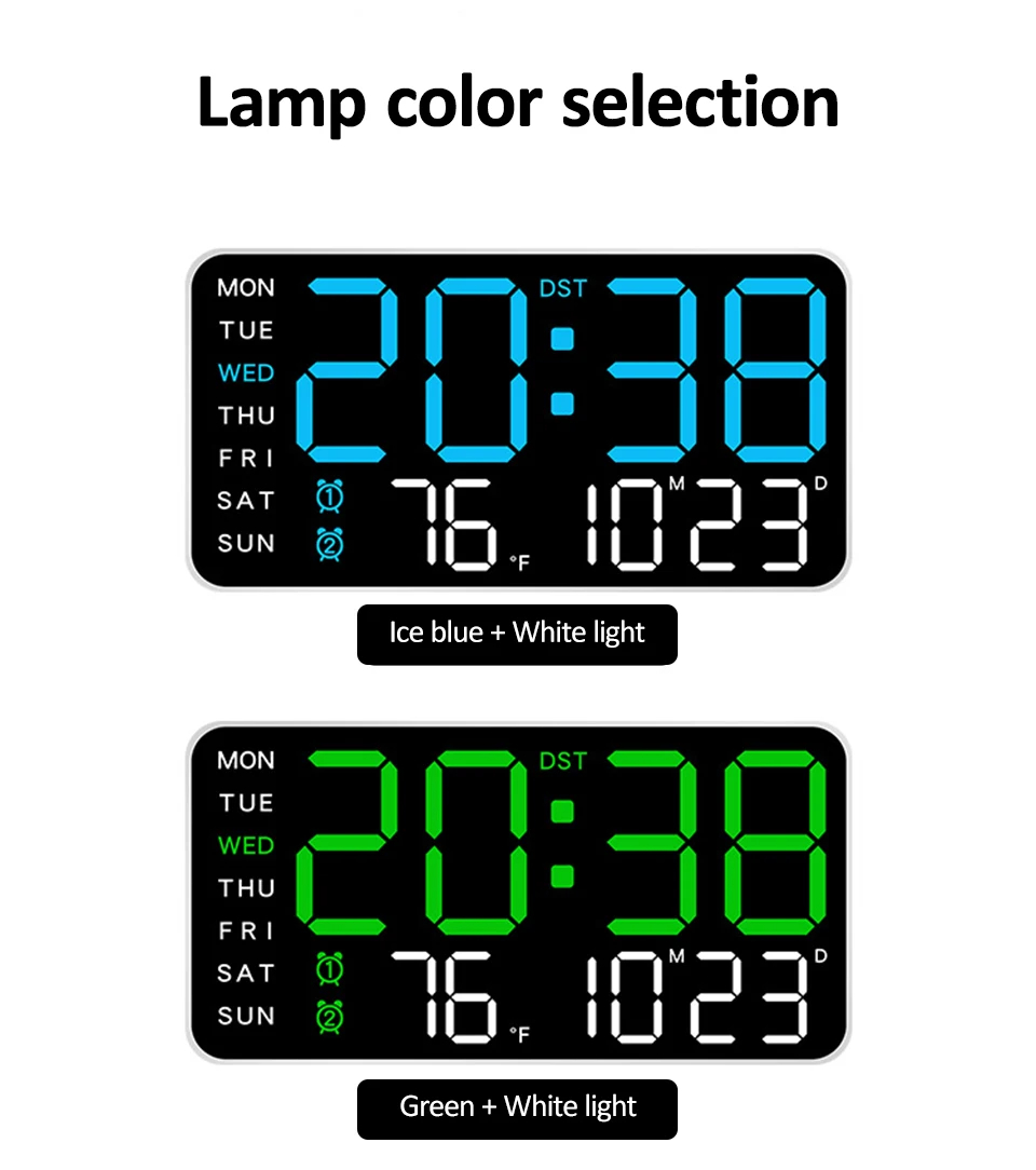 LED Digital Wall Clocks Voice Control Table Clock 12/24H Temp Date Week ...