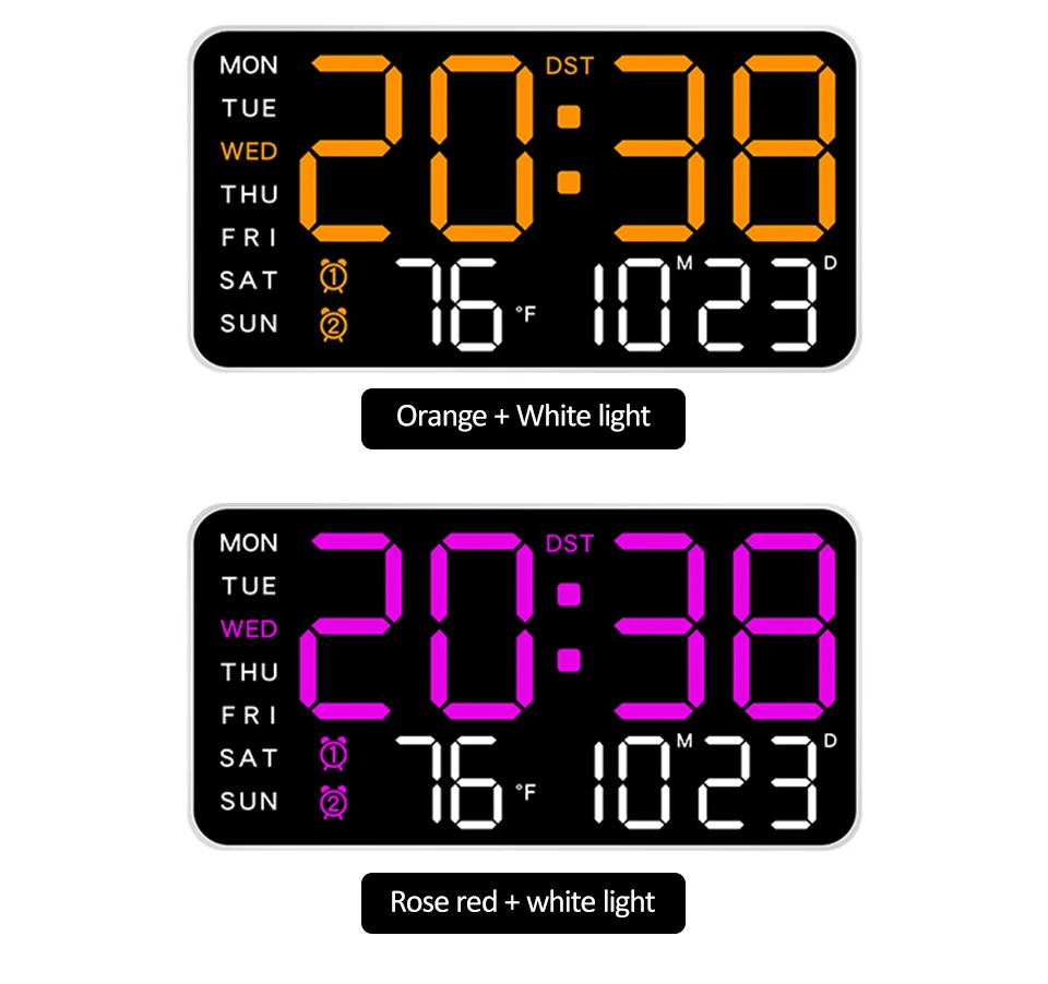 LED Digital Wall Clocks Voice Control Table Clock 12/24H Temp Date Week ...