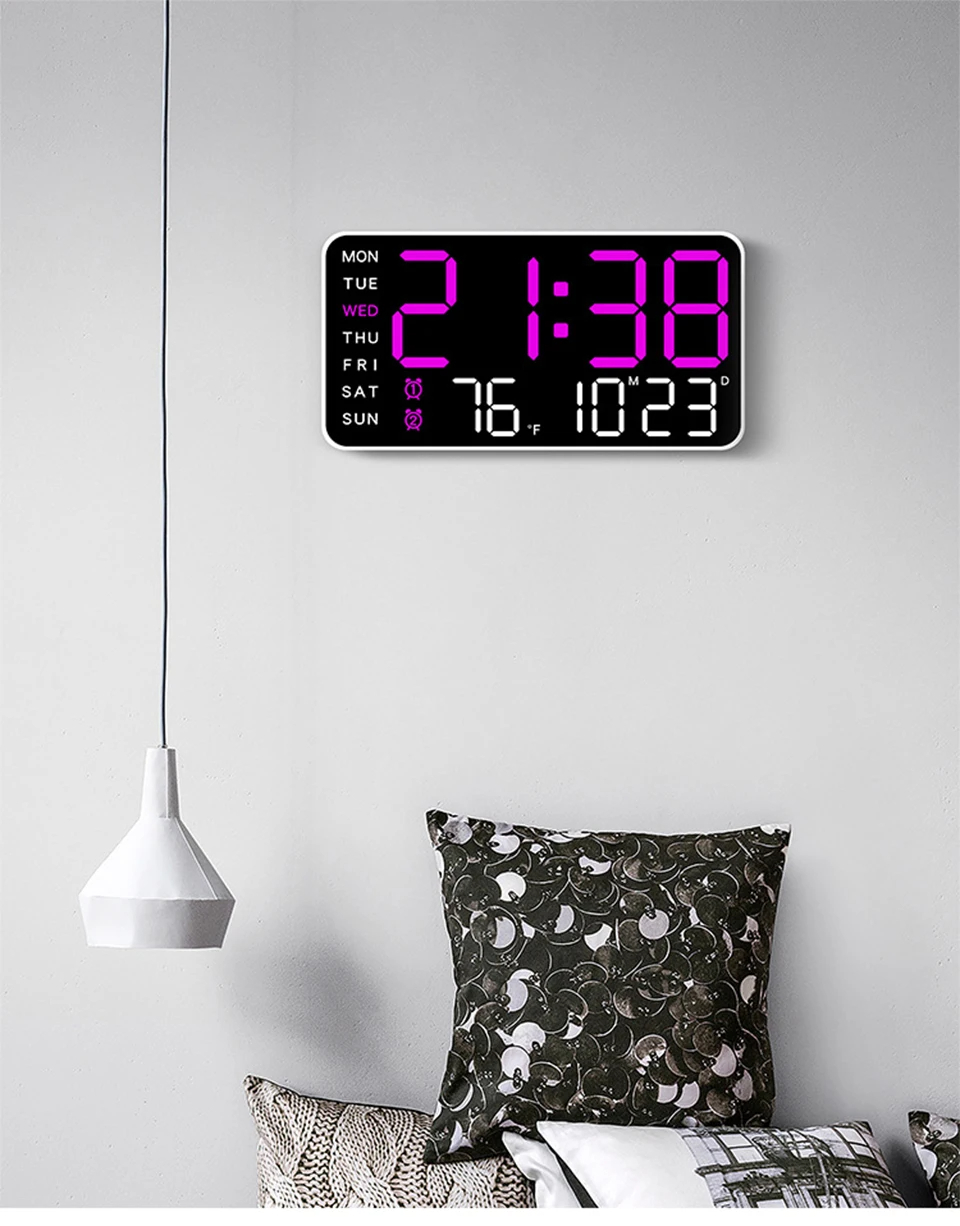 LED Digital Wall Clocks Voice Control Table Clock 12/24H Temp Date Week ...
