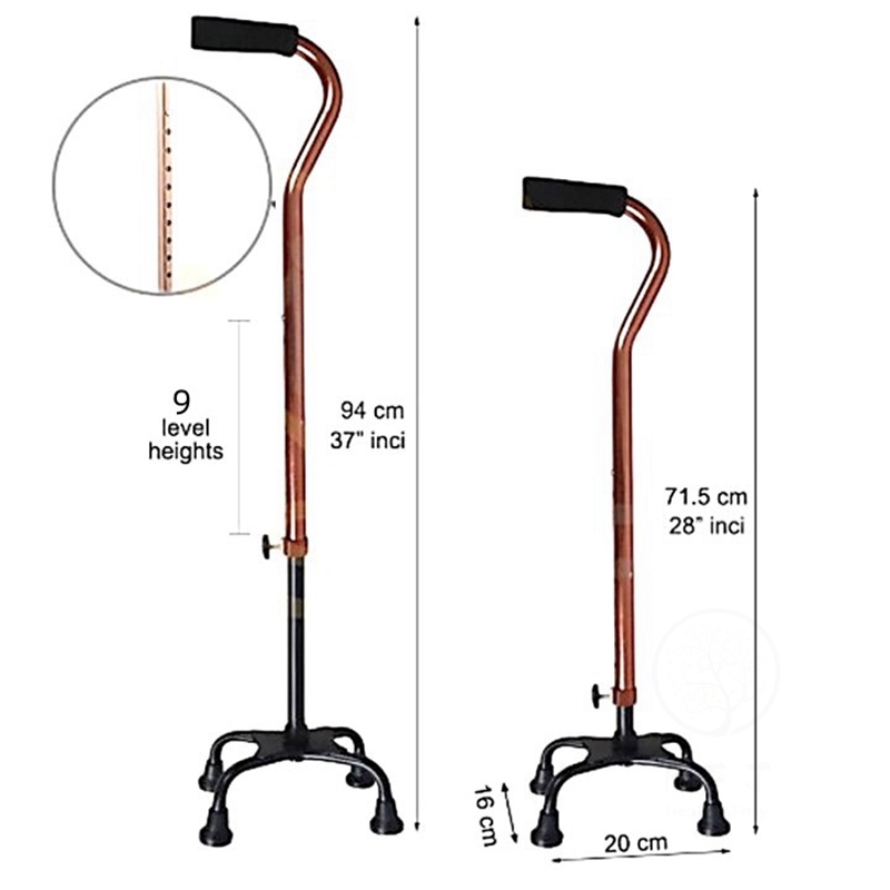 【Local shipment】Light Weight Aluminium Quad Cane Small Base Tongkat 4 ...