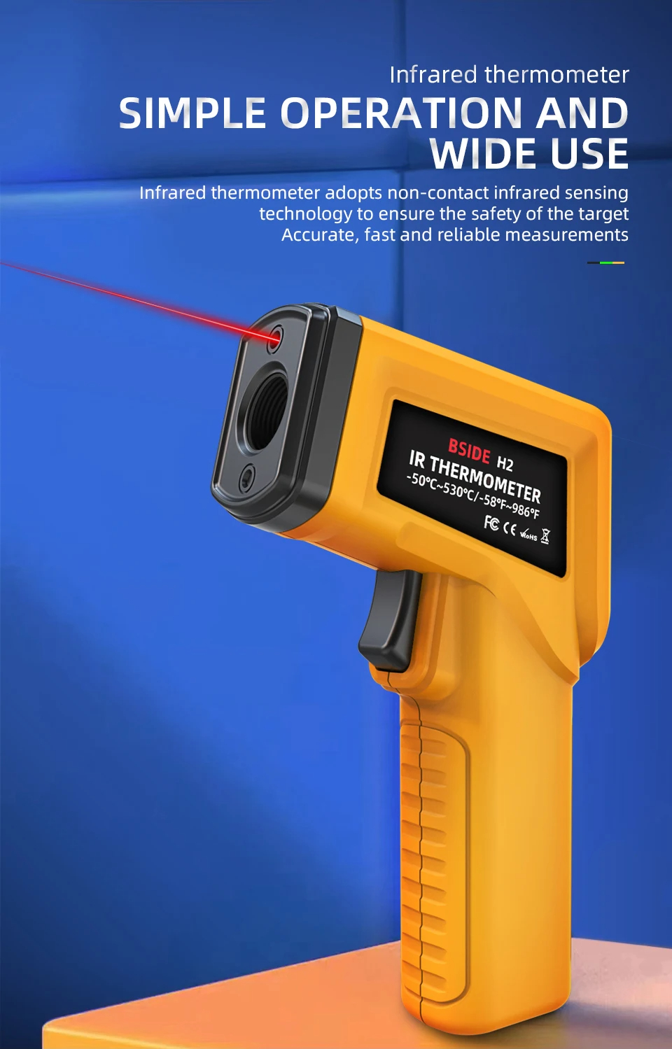High Precision Infrared Thermometer -50℃ to 530℃ High Temp Thermometer ...