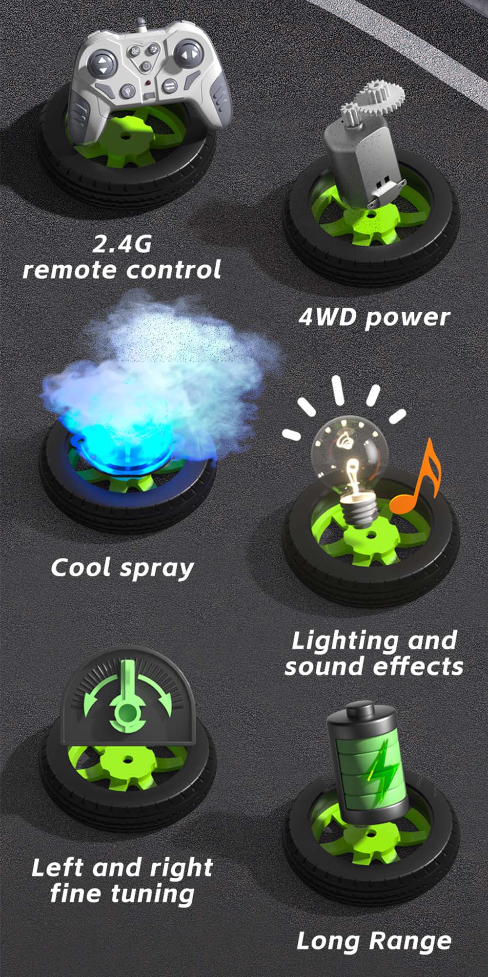 RC Spray Racing Car Toy With Music LED Light High Speed 2.4G Remote ...