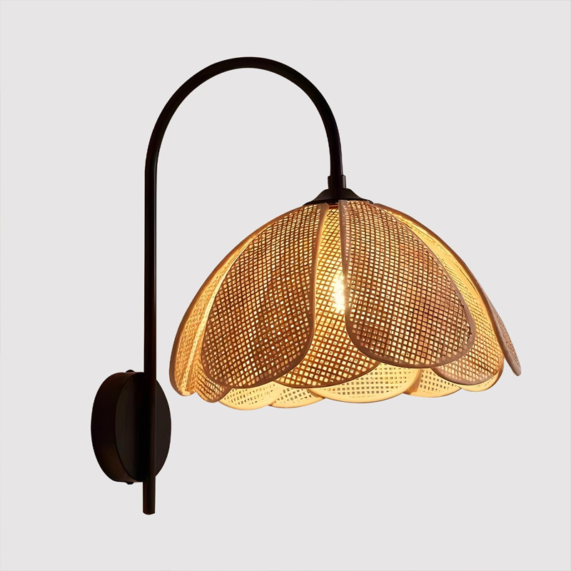 LAMPU DINDING RUANG TAMU RATTAN WALL LAMP RETRO WALL LAMP WITH WICKER ...