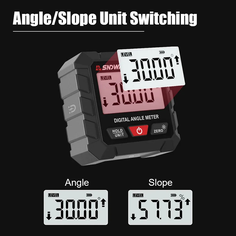 SNDWAY Inclinometer Angle Meter SW-101A Digital 4-Sided Magnetic 4x90° Angle Slope Measurement ...